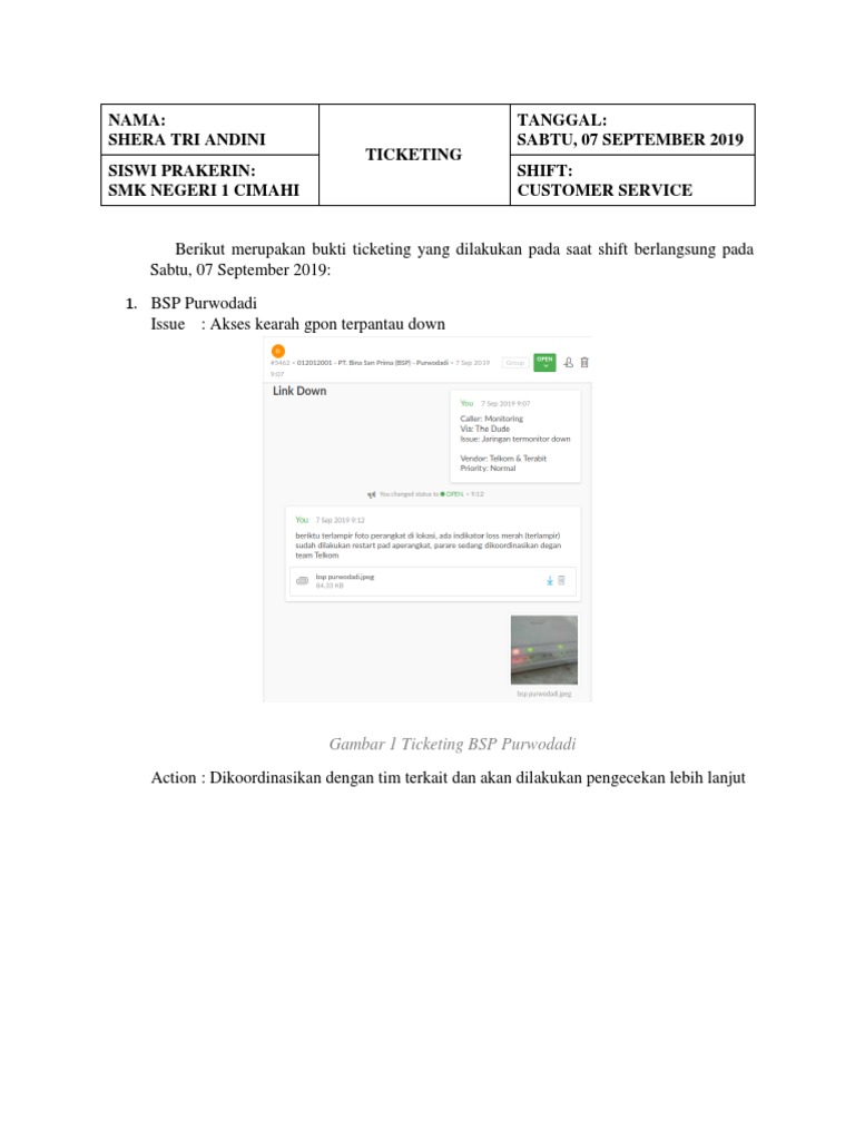Laporan Ticketing Prakerin 2019 | PDF