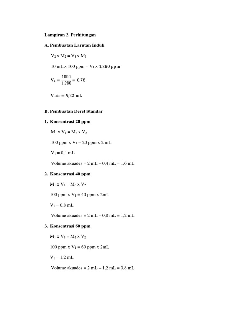 Lampiran 2. Perhitungan A. Pembuatan Larutan Induk | PDF