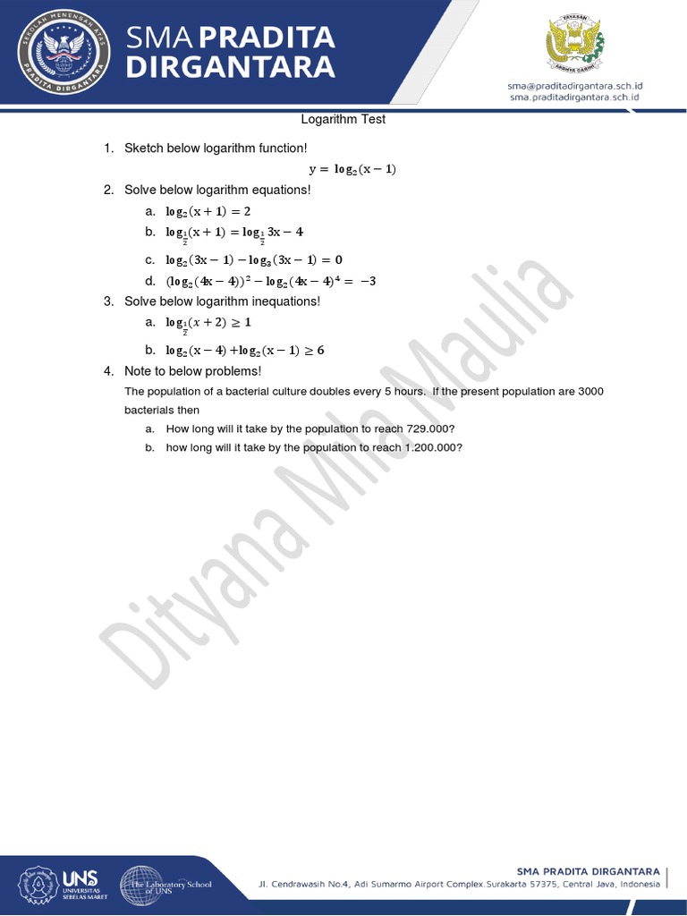 Logarithm Exercises 1 | PDF | Logarithm | Function (Mathematics)