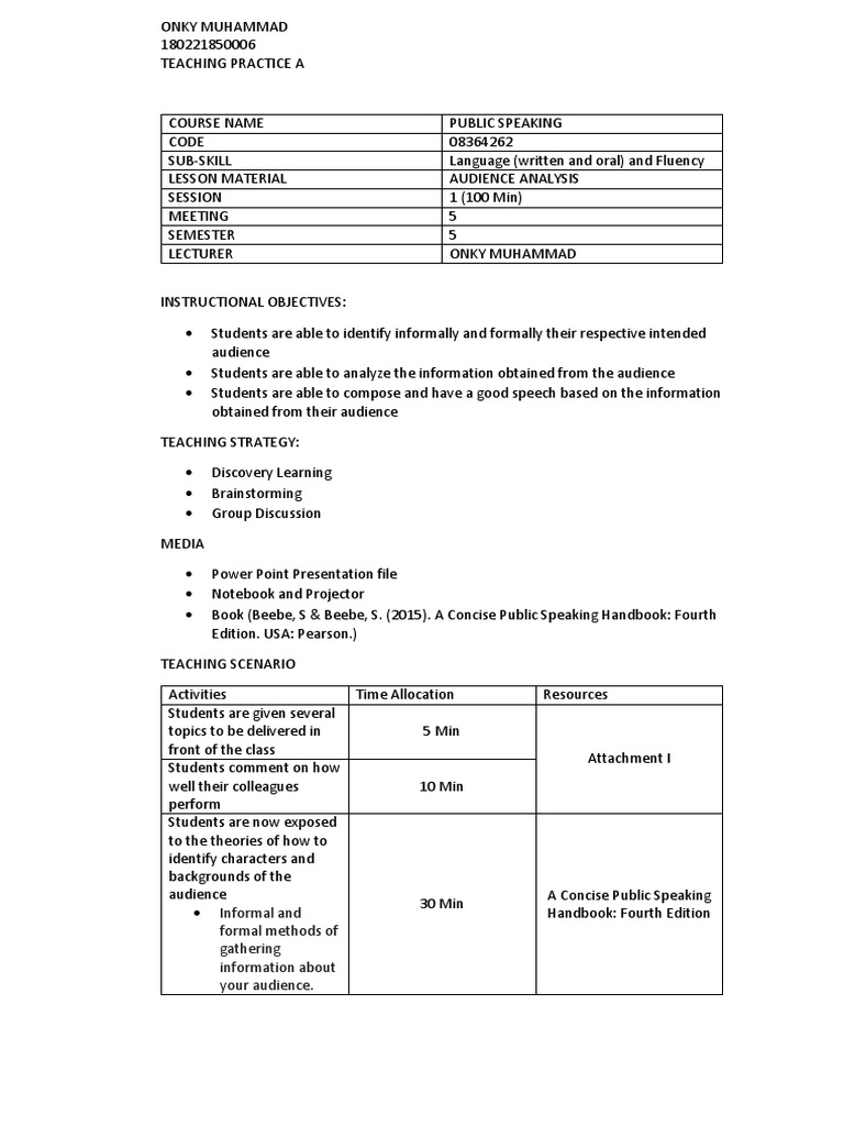 Public Speaking Lesson Plan | PDF | Public Speaking | Argument