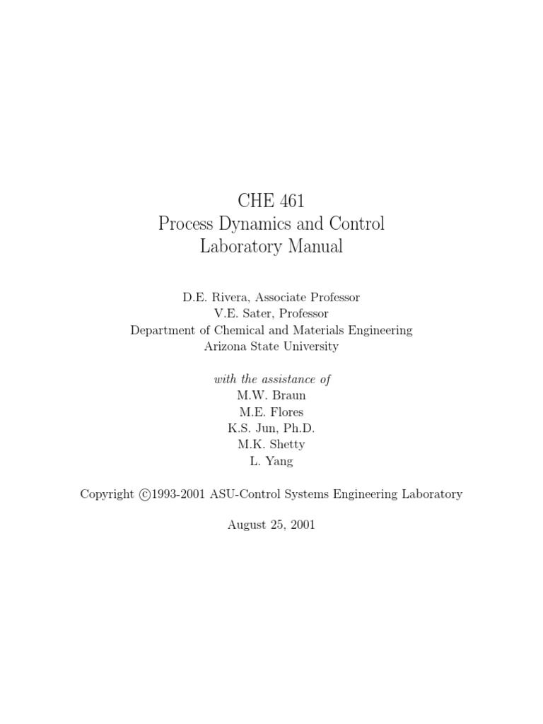 CHE 461 Process Dynamics and Control Laboratory Manual | PDF | Input/Output | Control Theory