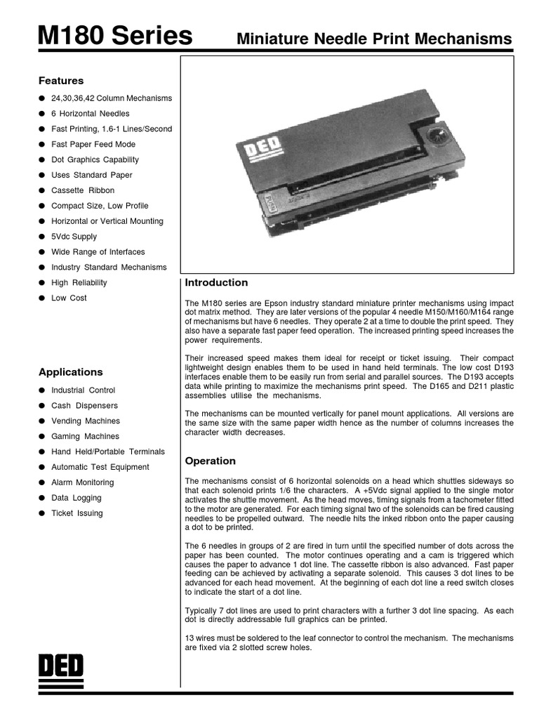 Epson m-180 Datasheet PDF | PDF | Printer (Computing) | Electrical Engineering