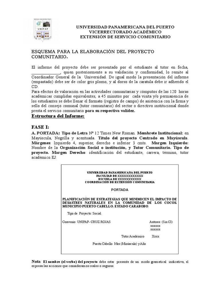 Esquema de Proyecto de Servicio Comunitario (Unipap) | PDF | Liderazgo ...