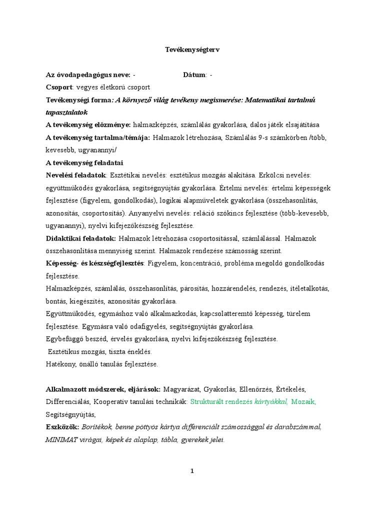 Óvodai Tervezet | PDF