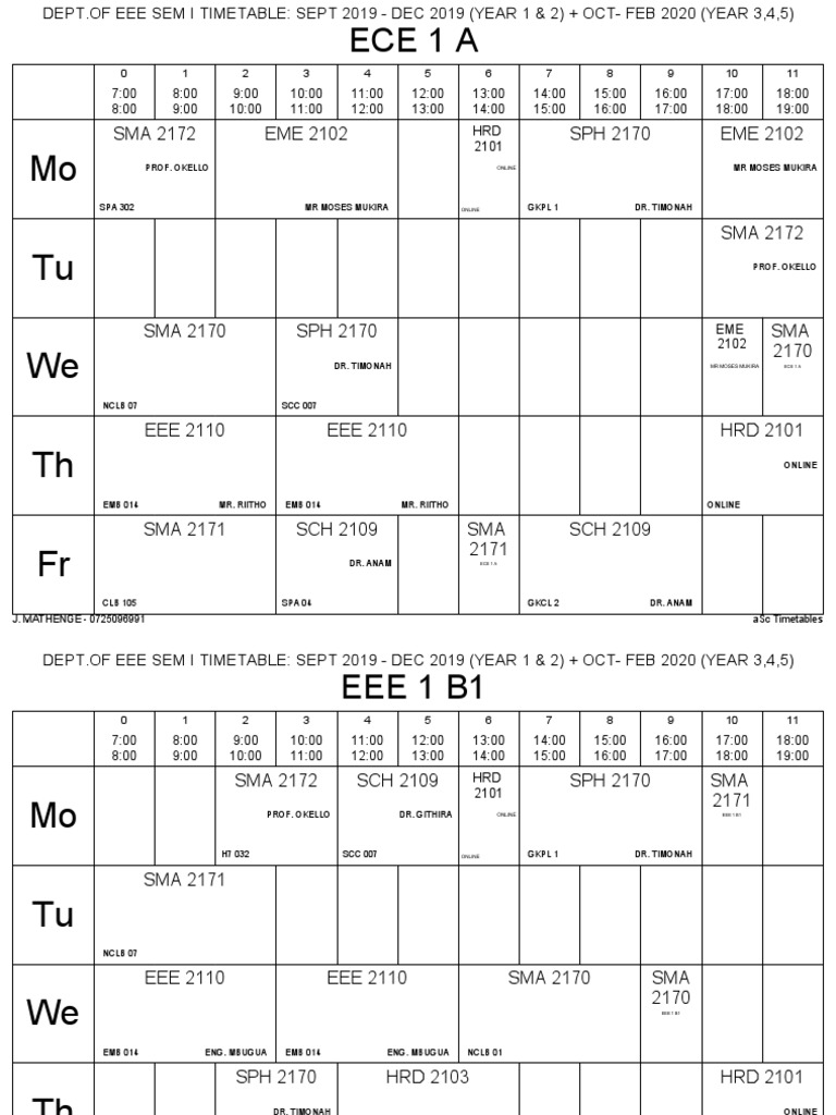 EEE Dept Timetable Sept 2019 - Feb 2020 | PDF
