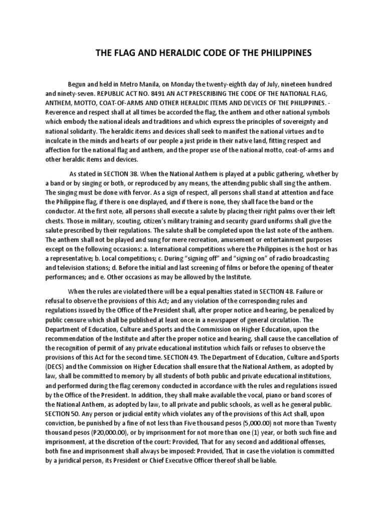 The Flag and Heraldic Code of The Philippines | PDF | Fine (Penalty ...