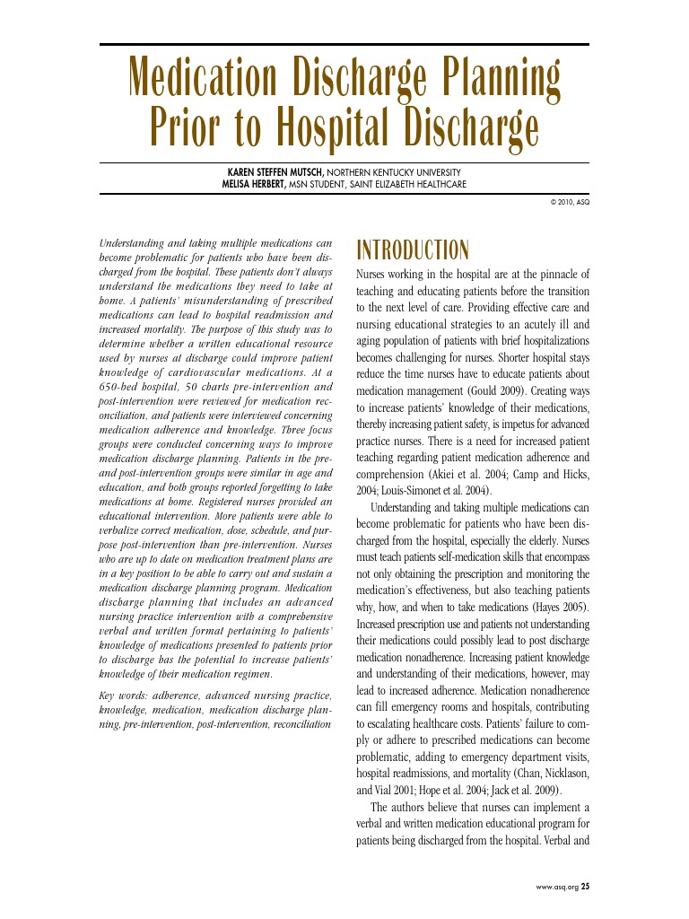 Medication Discharge Planning Prior To Hospital Discharge | PDF ...