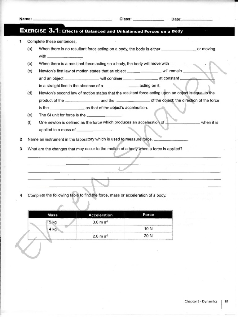 PI+Worksheet+3.1+Balanced+&+Unbalanced+Forces W | PDF | Force | Applied ...