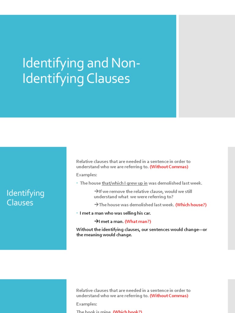 Identifying and Non-Identifying Clauses | PDF | Sentence (Linguistics ...