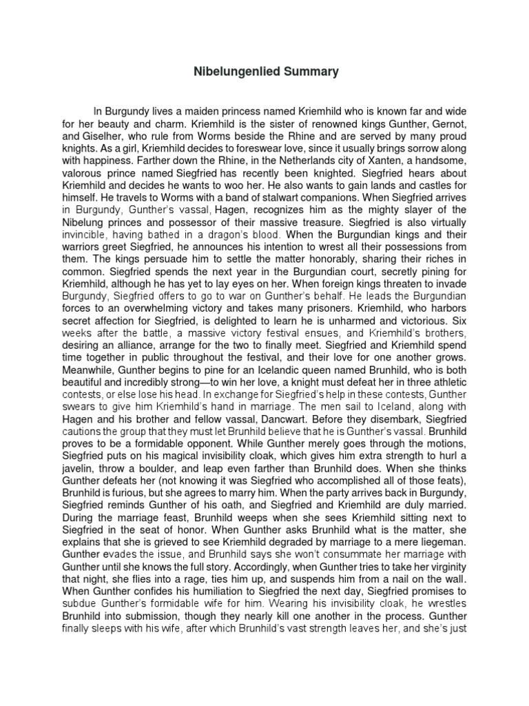 Nibelungenlied Summary | PDF | Norse Mythology | Germanic Heroic Legends