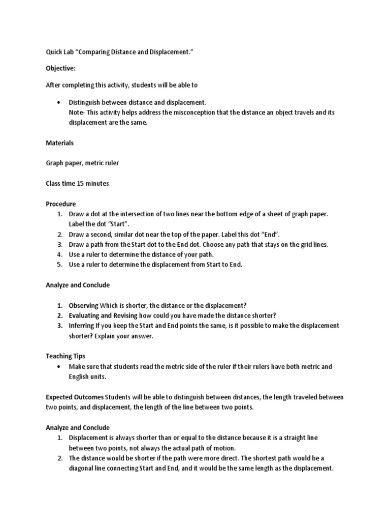 Quick Lab Comparing Distance and Displacement | PDF | Computers