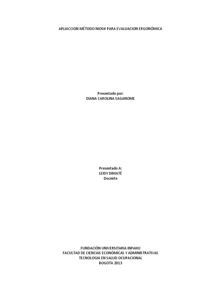 Apliaccion Método Niosh para Evaluacion Ergonómica | PDF | Factores humanos y ergonomía