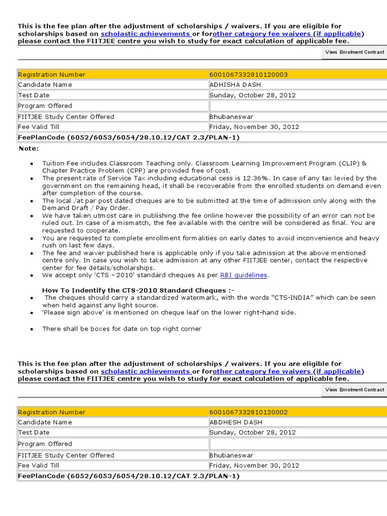 Fee Plan Fiitjee | PDF | Fee | Payments