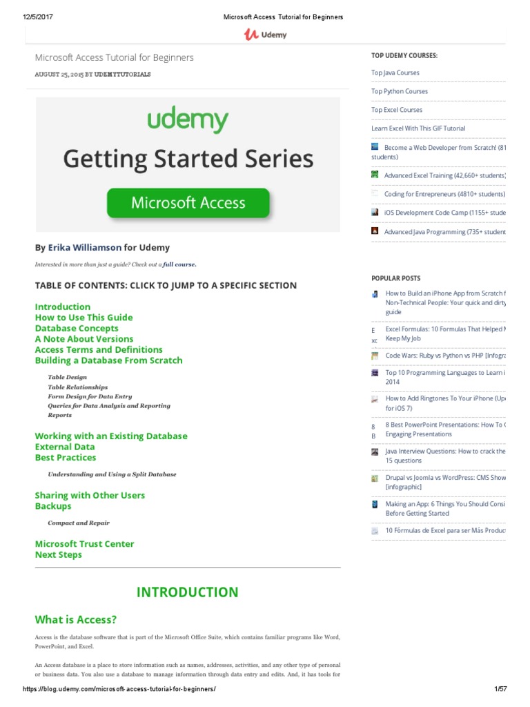 Microsoft Access Tutorial For Beginners: Erika Williamson | PDF ...