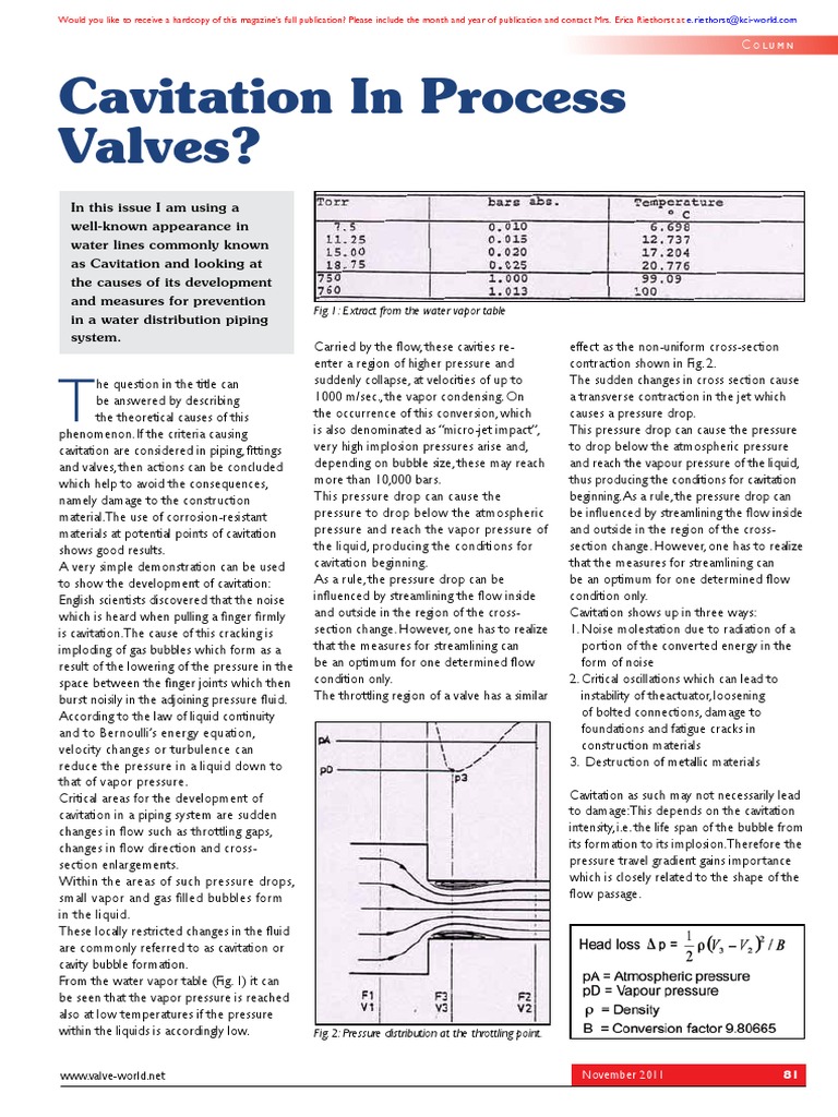Cavitation in Process Valves | PDF | Pressure | Valve