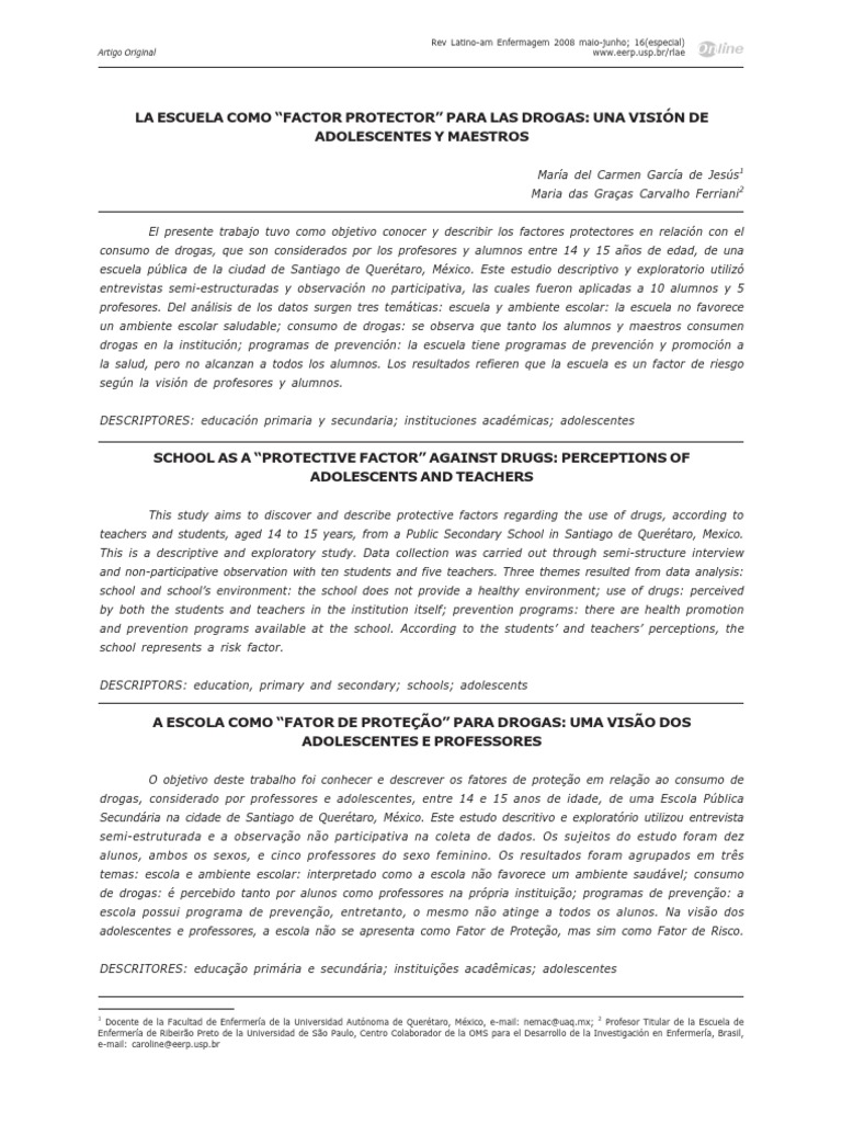 Escuela Como Factor Protector | PDF | Adolescencia | Drogas