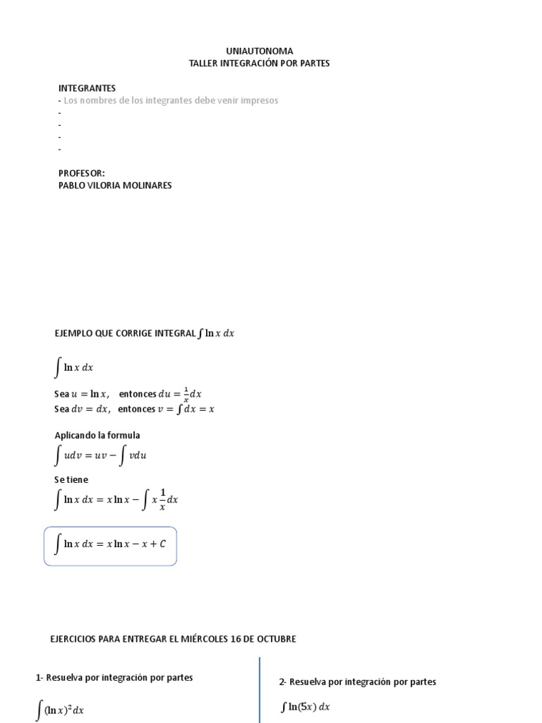 Ejercicios de Integración por Partes | PDF