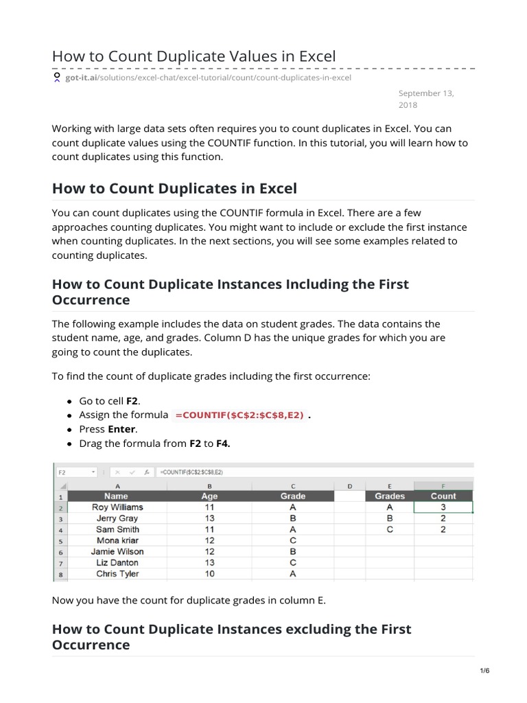 Got-It - Ai-How To Count Duplicate Values in Excel | PDF | Matrix ...