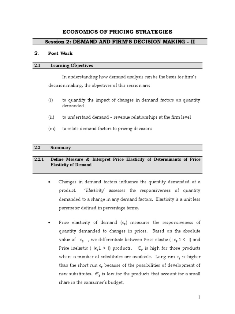 Economics of Pricing Strategies: Demand and Firm'S Decision Making - Ii ...