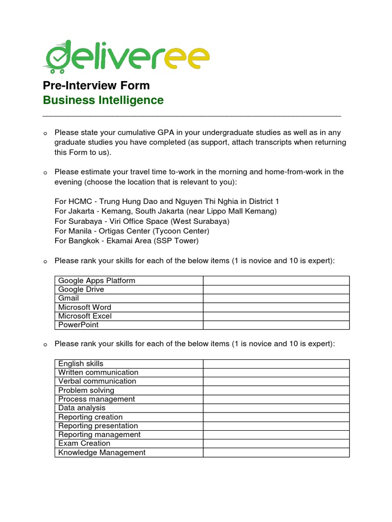 Business Intelligence - Pre-Form | PDF | Career & Growth | Business