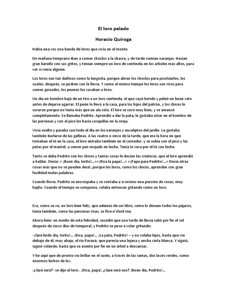 El Loro Pelado, Cuento | PDF | Naturaleza