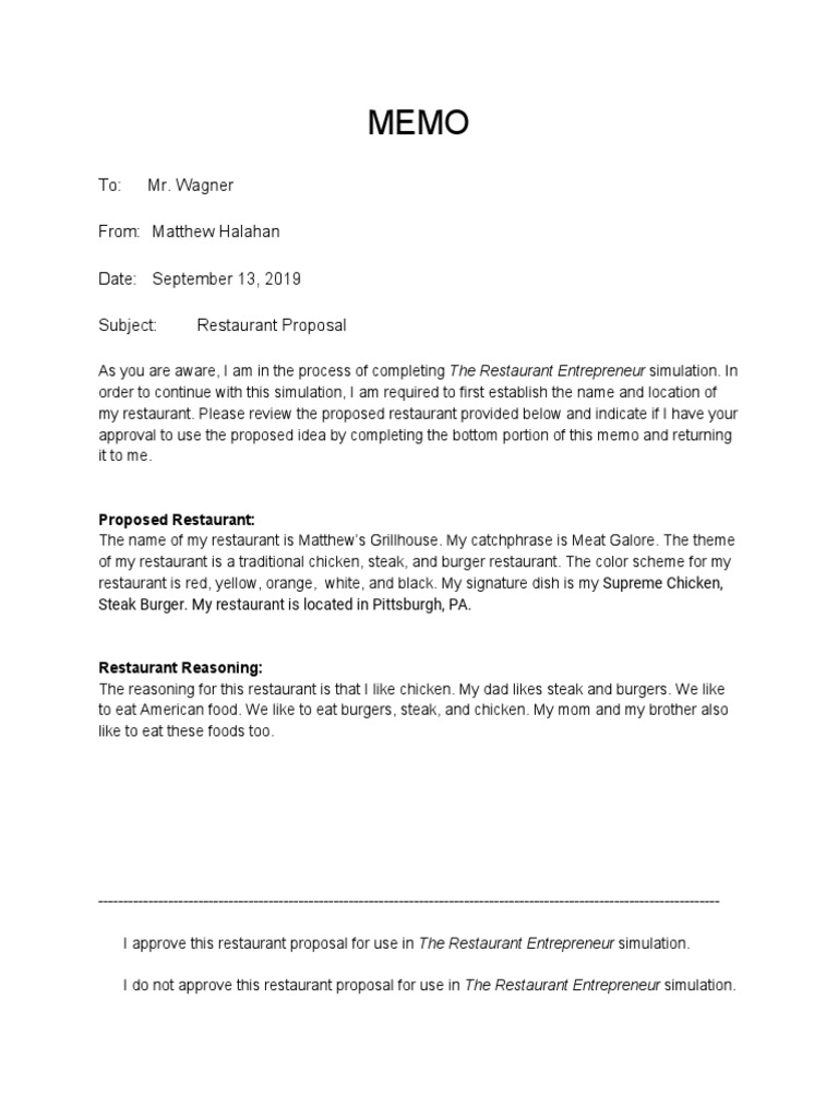 Restaurant Memo 1 | PDF