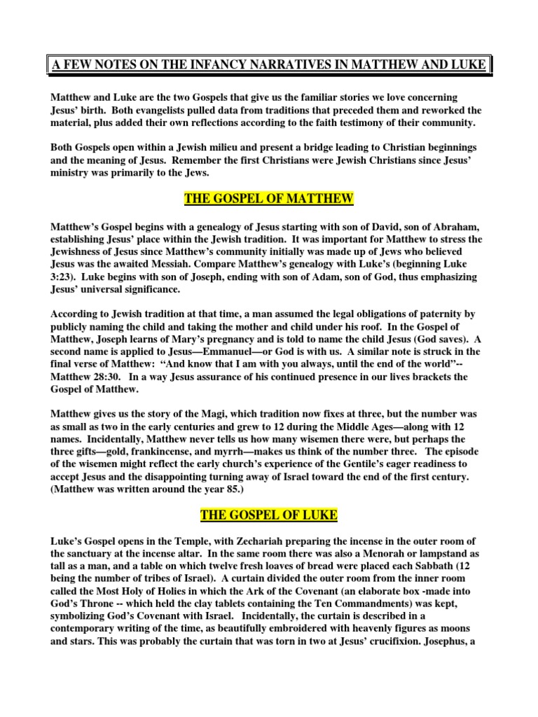 A Few Notes On The Infancy Narratives in Matthew and Luke | Download ...