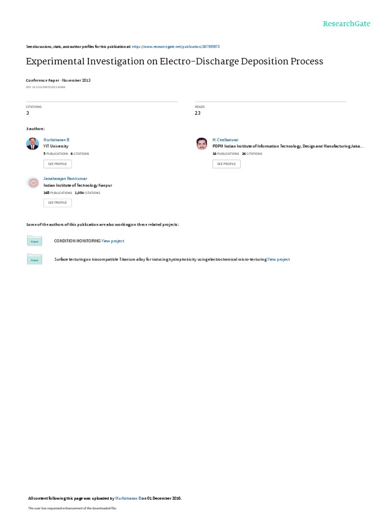 Experimental Investigation On Electro-Discharge Deposition Process ...