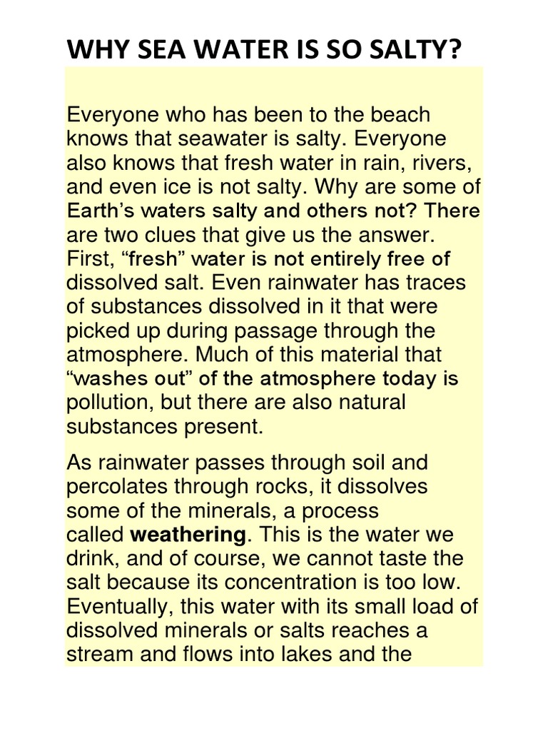 Why Sea Water Is Salty? | PDF | Seawater | Sea