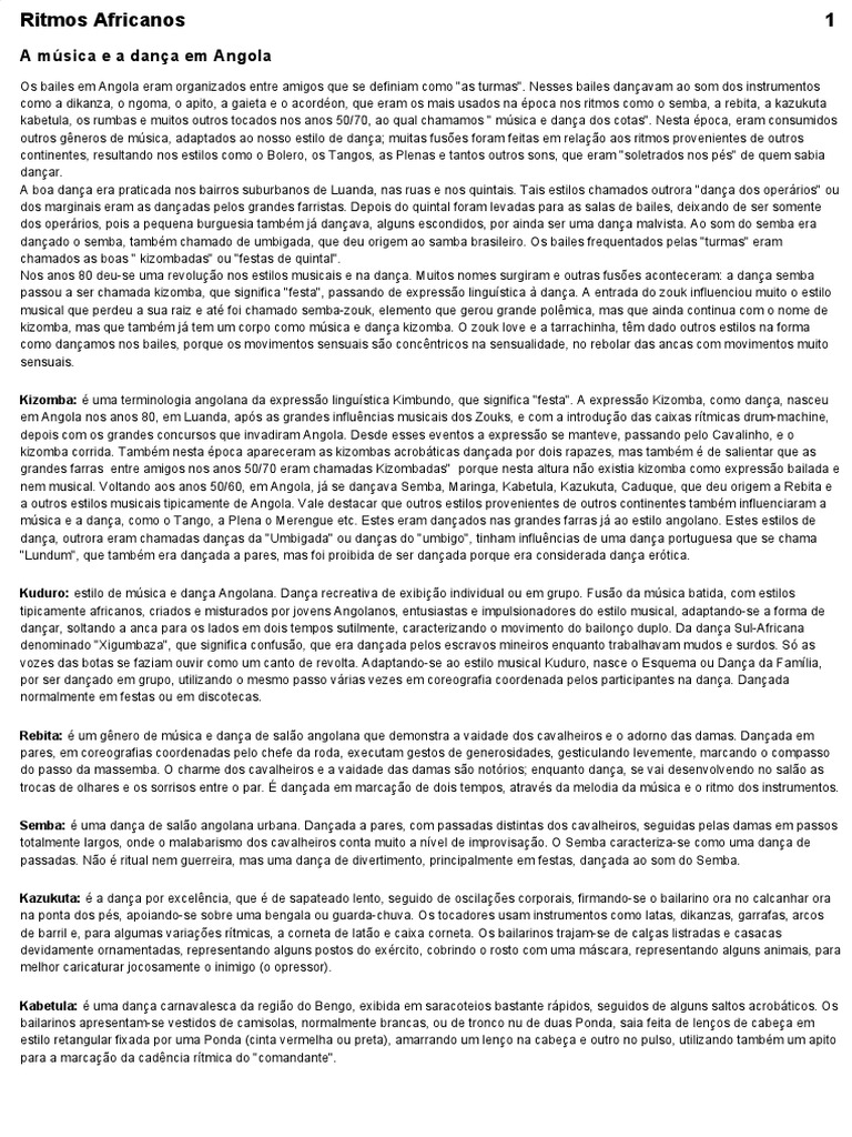 Ritmos Africanos em Angola: Uma Visão Histórica da Música e da Dança ...