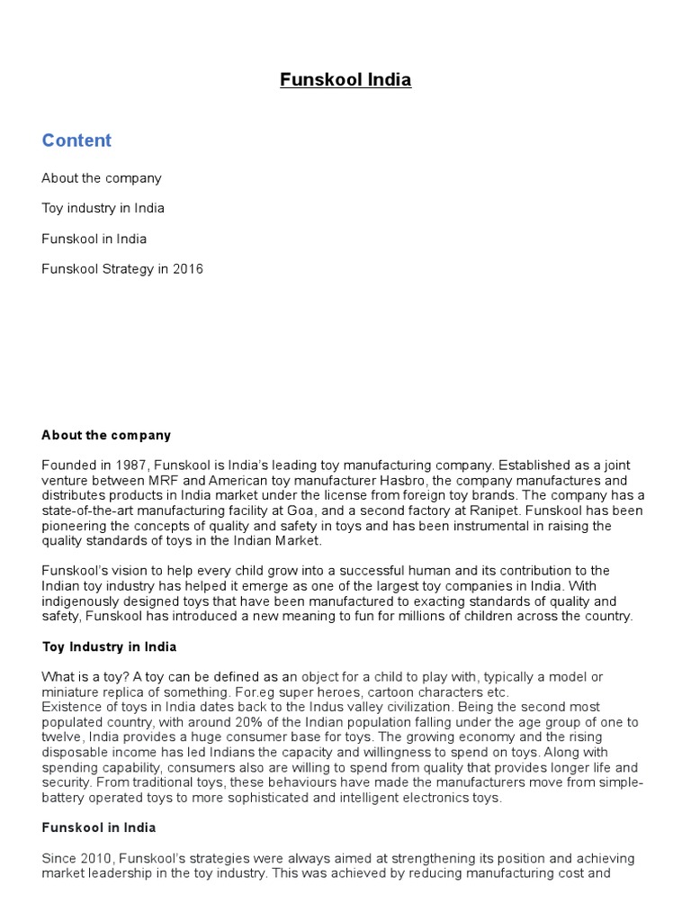 Funskool India Case Study | PDF | Toys | Retail
