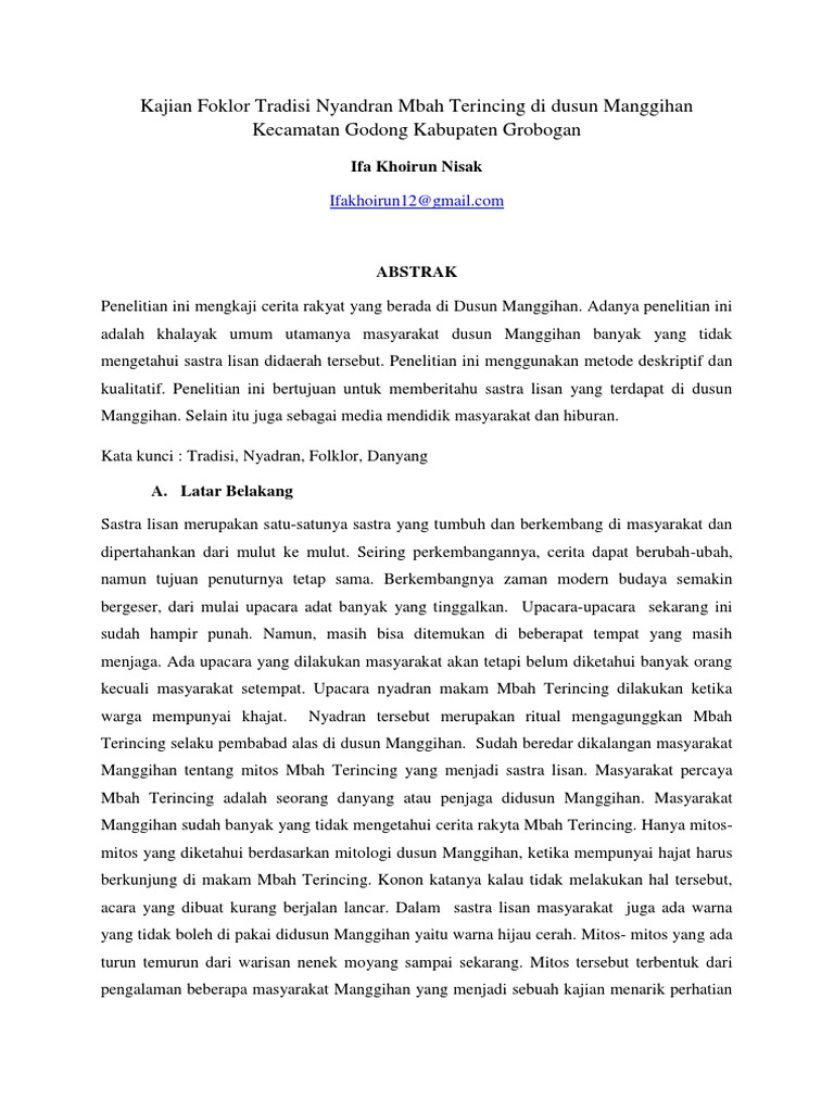 Folklor Nyandran Mbah Terincing Manggihan | PDF