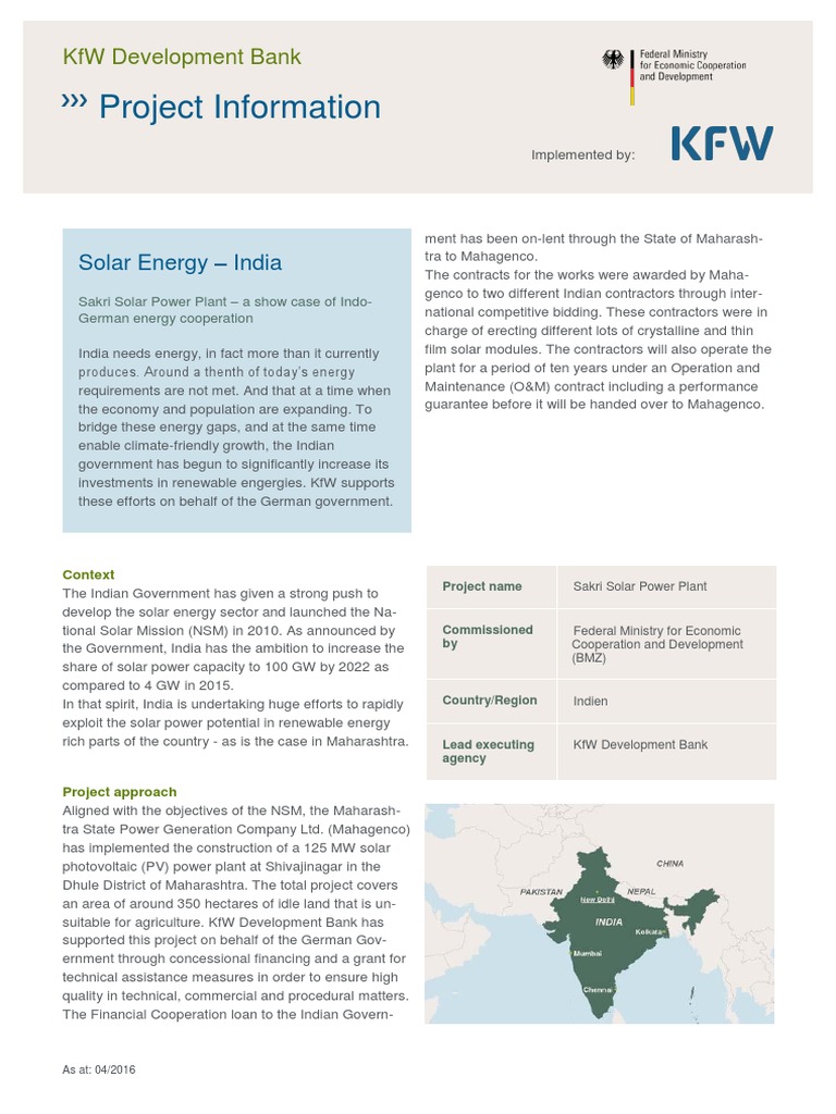 Projekt Indien Sakri Solar 2016 en | PDF | Solar Power | Photovoltaics
