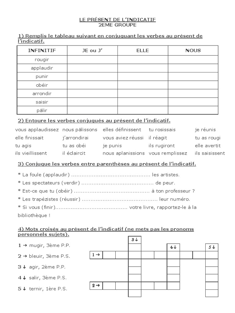 Le Present de L Indicatif Le 2eme Groupe Exercices 1 PDF | PDF