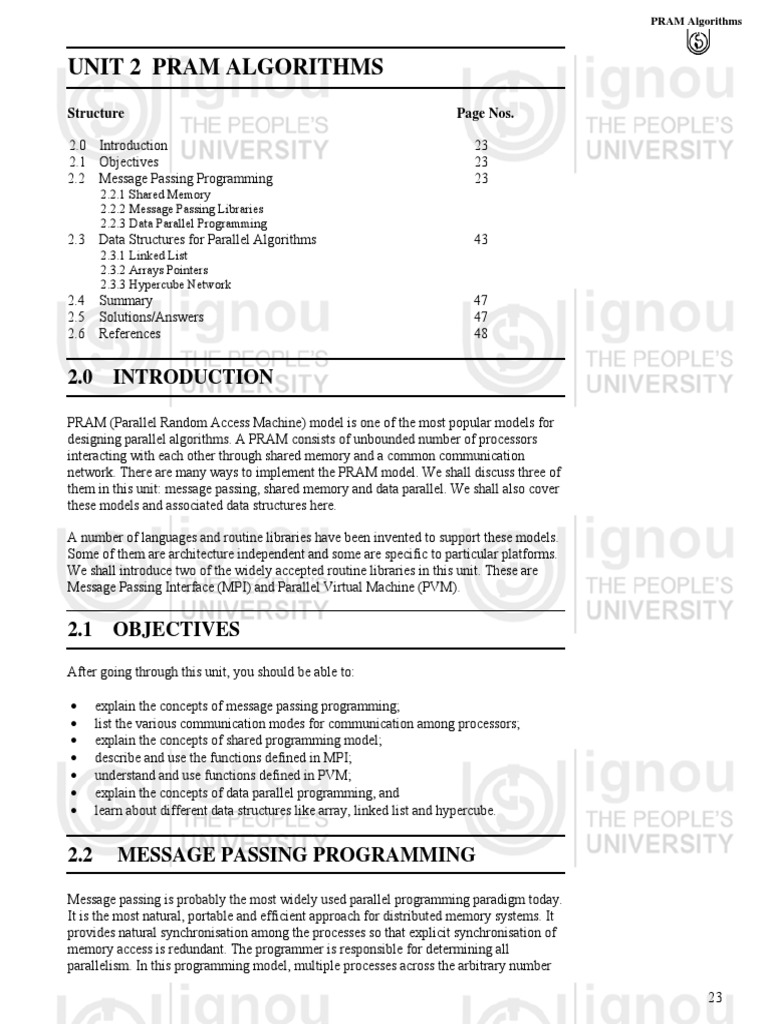 Unit 2 Pram Algorithms: Structure Page Nos | PDF | Message Passing Interface | Parallel Computing