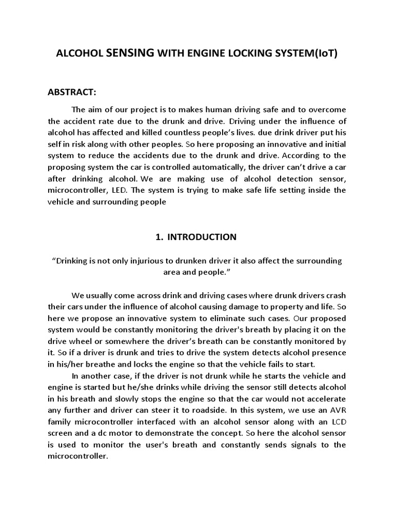 Alcohol Sensing Engine Locking System (IoT | PDF | Direct Current ...