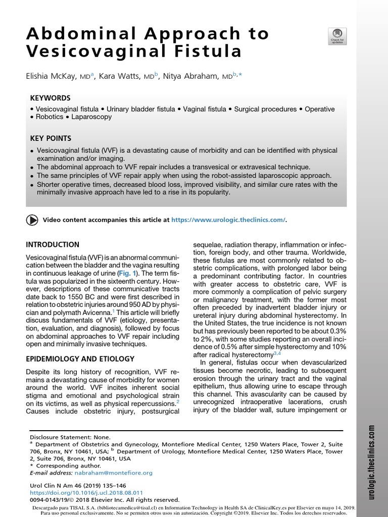 Abdominal Approach To Vesicovaginal Fistula | PDF | Urinary ... Abdominal Approach To Vesicovaginal Fistula | PDF | Urinary ...