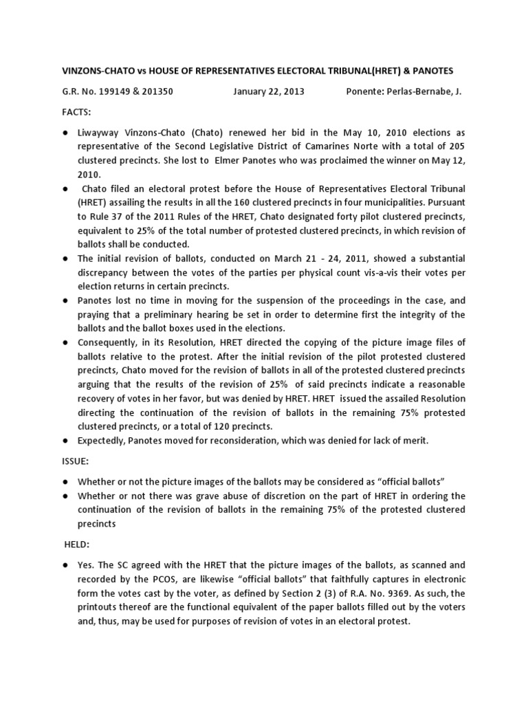 Vinzons-Chato Vs House of Representatives Electoral Tribunal (Hret ...