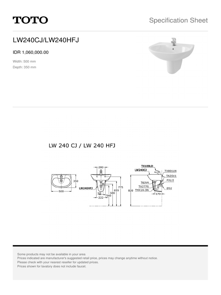 LW240CJ/LW240HFJ: Specification Sheet | PDF