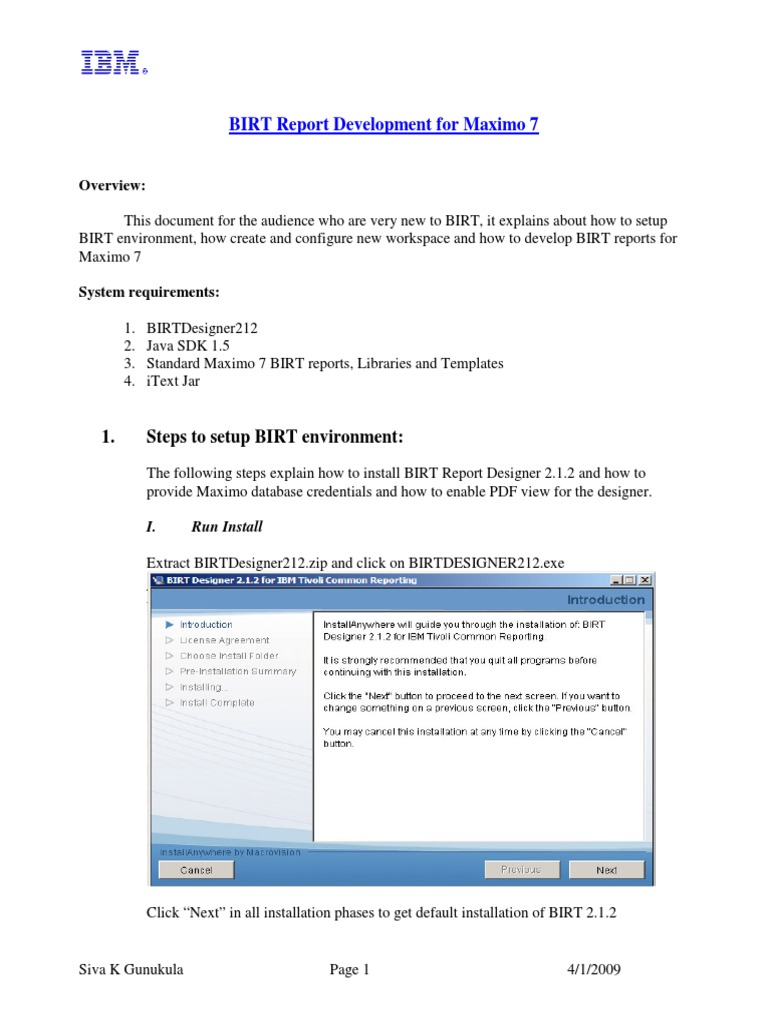 BIRT Setup Guide for Maximo 7 | PDF | Tab (Gui) | Computer Programming