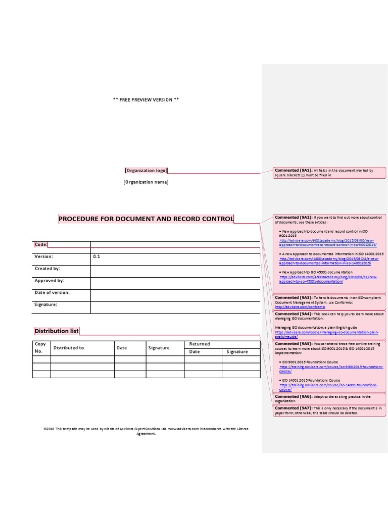 00 Procedure For Document and Record Control Integrated Preview en | PDF | Documentation ...