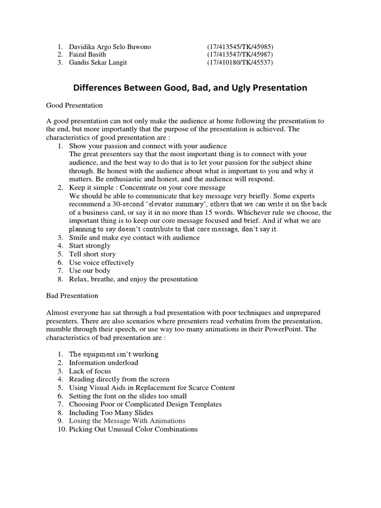 Characteristics of Good, Bad, and Ugly Presentations | PDF | Semiotics ...