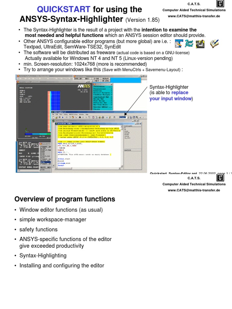 For Using The ANSYS-Syntax-Highlighter: Quickstart | PDF | Computer ...