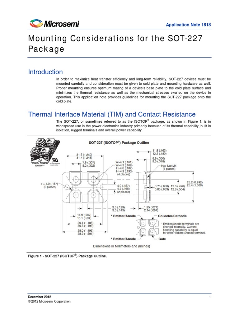 Mounting Considerations For The SOT-227 Package: Application Note 1818 ...
