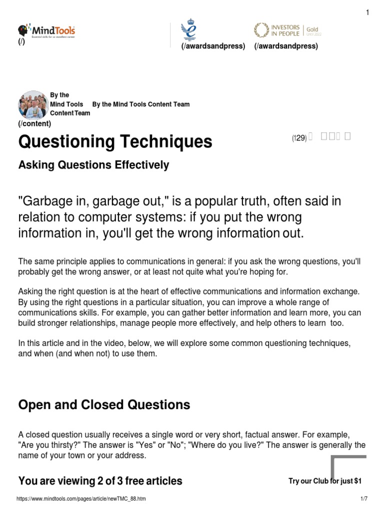 Questioning Techniques Communication Skills From Pdf Question