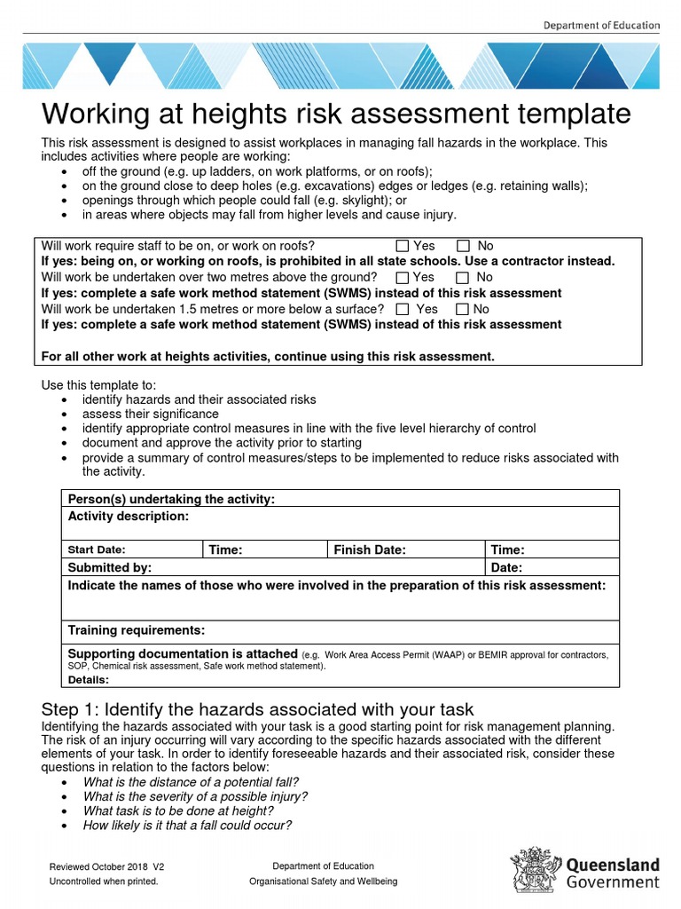 Working Heights Risk Assessment Template | Hazards | Risk Management