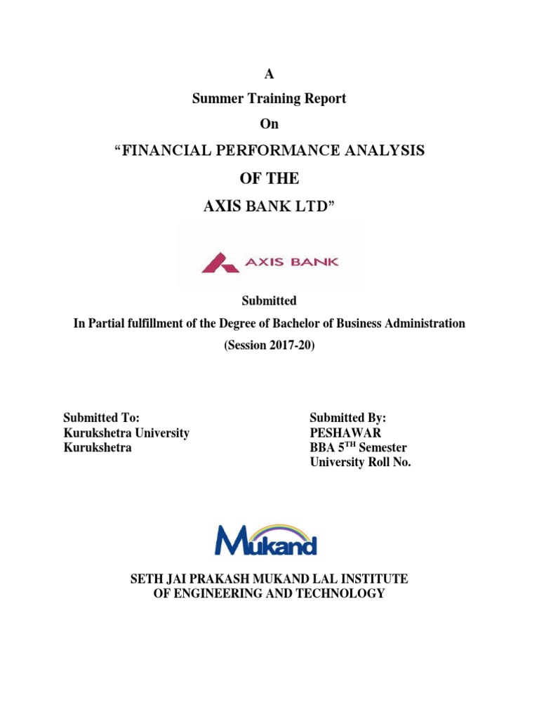 "Financial Performance Analysis of The Axis Bank LTD": A Summer ...