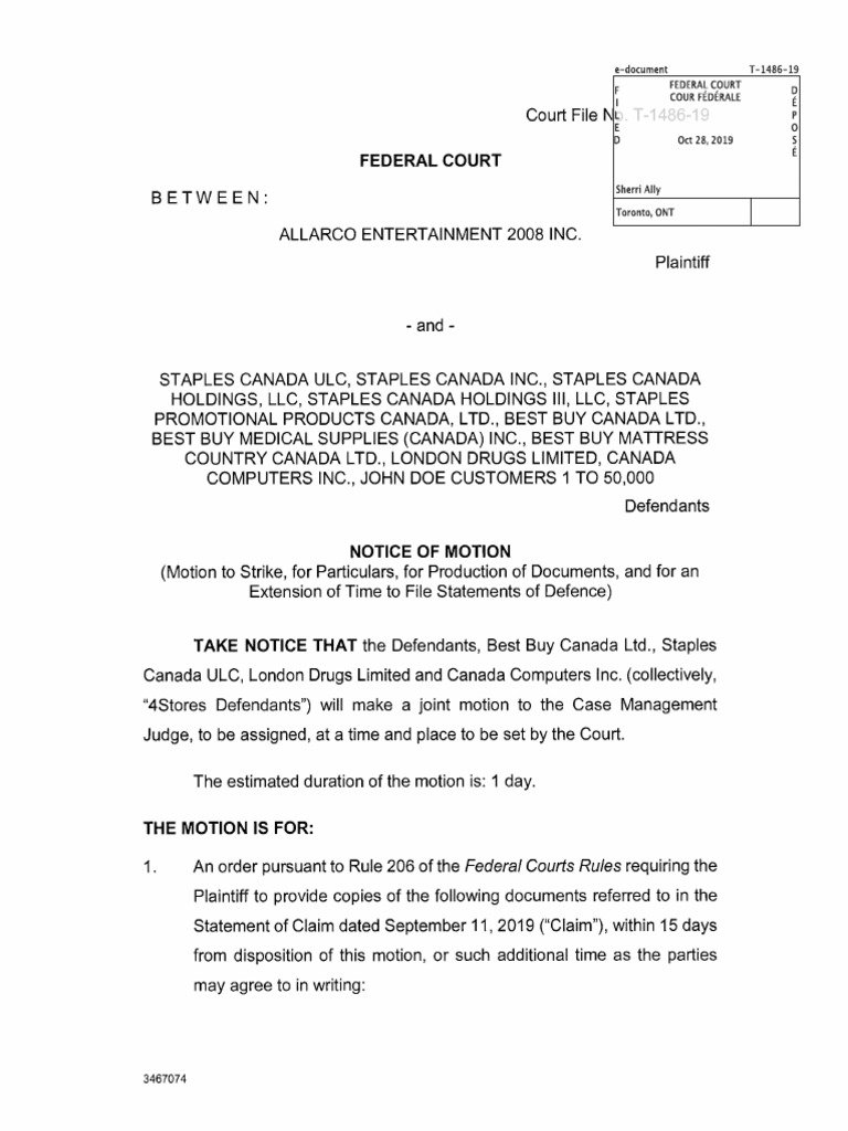 Allarco Motion To Strike Pleadings Oct 28 2019 PDF | PDF | Copyright ...