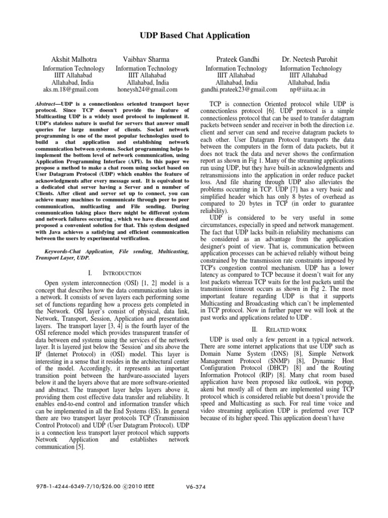 UDP Based Chat Application | PDF | Internet Protocol Suite | Multicast