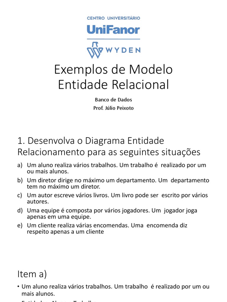 Exemplos de Modelo Entidade Relacional: Banco de Dados Prof. Júlio ...